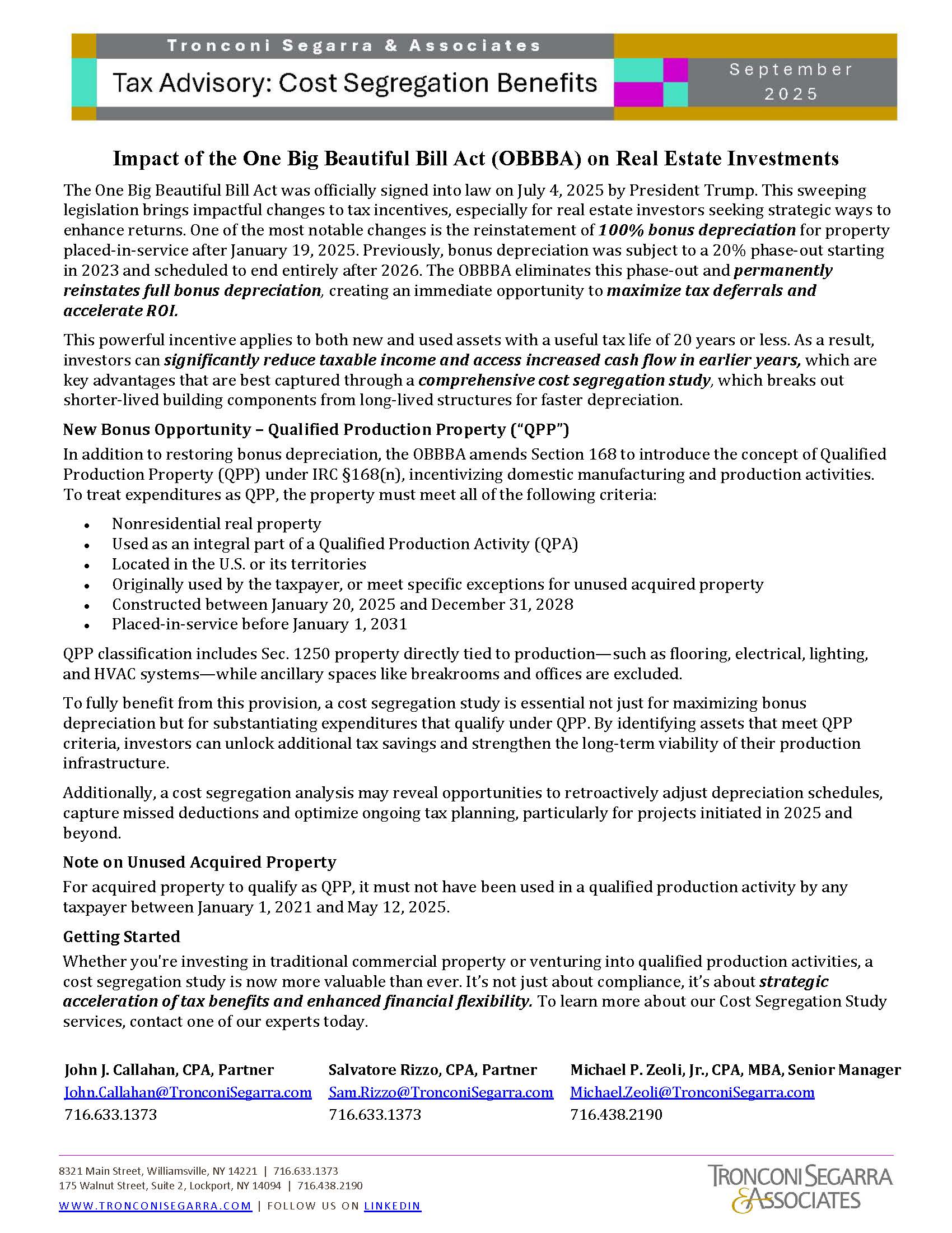 The OBBB and Cost Segregation Study Opportunities for Businesses ...